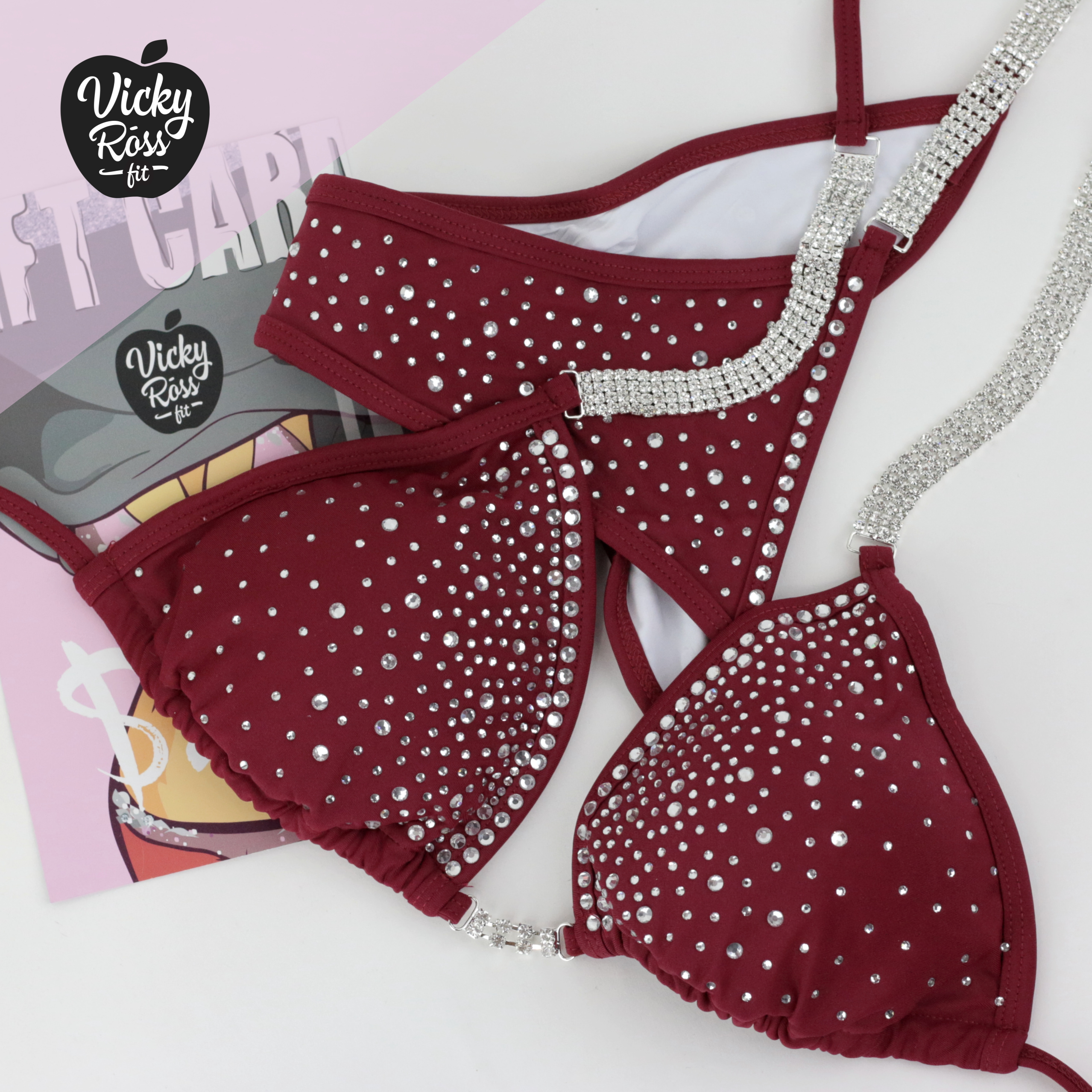 NPC IFBB Fitness Bikini | Maroon Red Fitness Suit - Vicky Ross Fit
